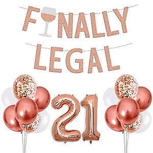 21st Birthday Decorations for Her Rose Gold, Finally Legal Banner, Happy 21st Birthday Banner Pre-Strung, 21st Birthday Balloons, 21st Birthday Gift Ideas, 21st Birthday Decorations for Her