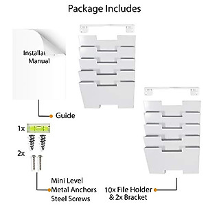 Wallniture Lisbon 10-Tier Wall Mounted File Holder and Desk Organizer, Metal White Office Organization and Storage Rack