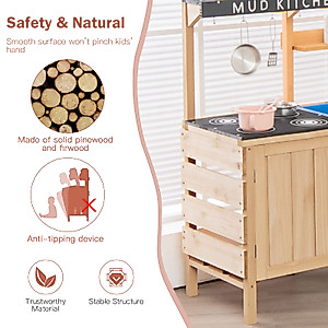 Costzon Mud Kitchen, Wooden Pretend Play Kitchen with Removable Sink, Stoves, Cooking Accessories, Backyard Garden Worktop Toy, Mud Kitchen for Kids Outdoor, Kids Kitchen Playset for Boys Girls 3+