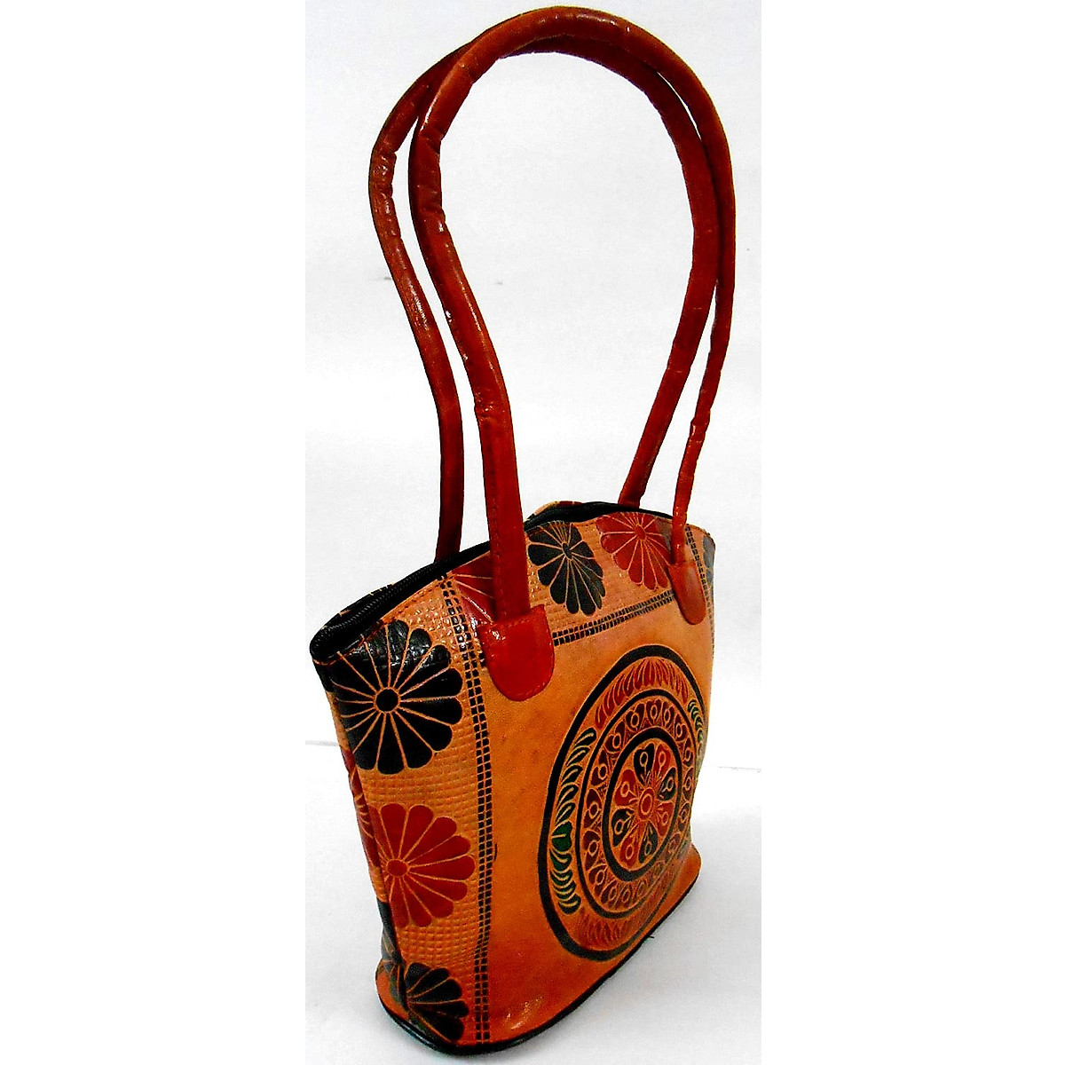 Circles Design Ethnic Hand Embossed Shantiniketan Leather Indian Shoulder Bag
