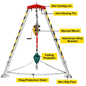 BestEquip Confined Space Tripod 8' Legs, 1800lbs Winch Confined Space Kit, 98' Cable Confined Space Rescue Tripod, with 32.8' Fall Protection, for Traditional Confined Spaces