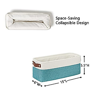 DULLEMELO Collapsible Bundle Baskets 2 Large Baskets 17"x12"x15" + 2 Narrow Baskets 15"x6"x5.5"（White&Teal)