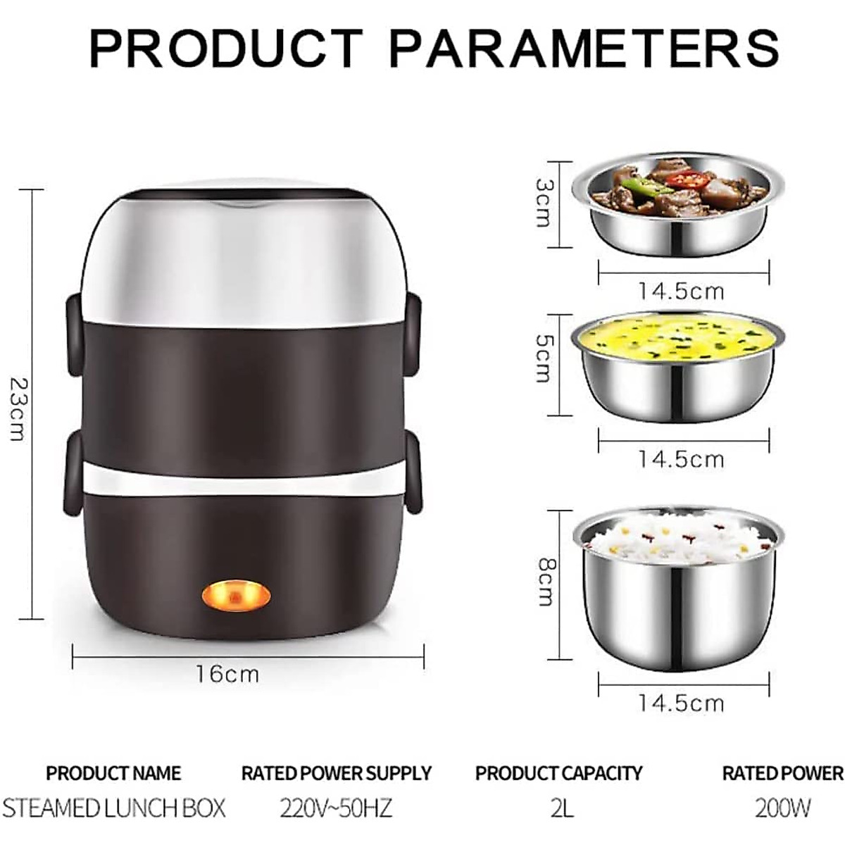 Lunch Boxes, Portable 3-Layer Electric Lunch Box 2L Heat Steamer Pot Heating Rice Cooker Food Insulation Rice Cooker 110v 200w Stainless Steel lunchbox