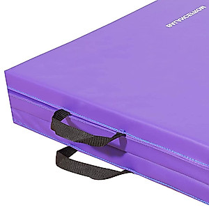 Signature Fitness Three Fold Folding Exercise Mat with Carrying Handles for MMA, Gymnastics and Home Gym Protective Flooring, 1.5-Inch Thick, Purple