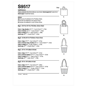 Simplicity Reusable Tote Bag Sewing Pattern Kit, Code S9517, One Size, Multicolor
