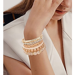 WAINIS 6 Sets Bohemian Stackable Bead Bracelets for Women Multicolor Stretch Beaded Bracelets Layered Bead Adjustable Bracelet Turquoise Stretch Bracelets A