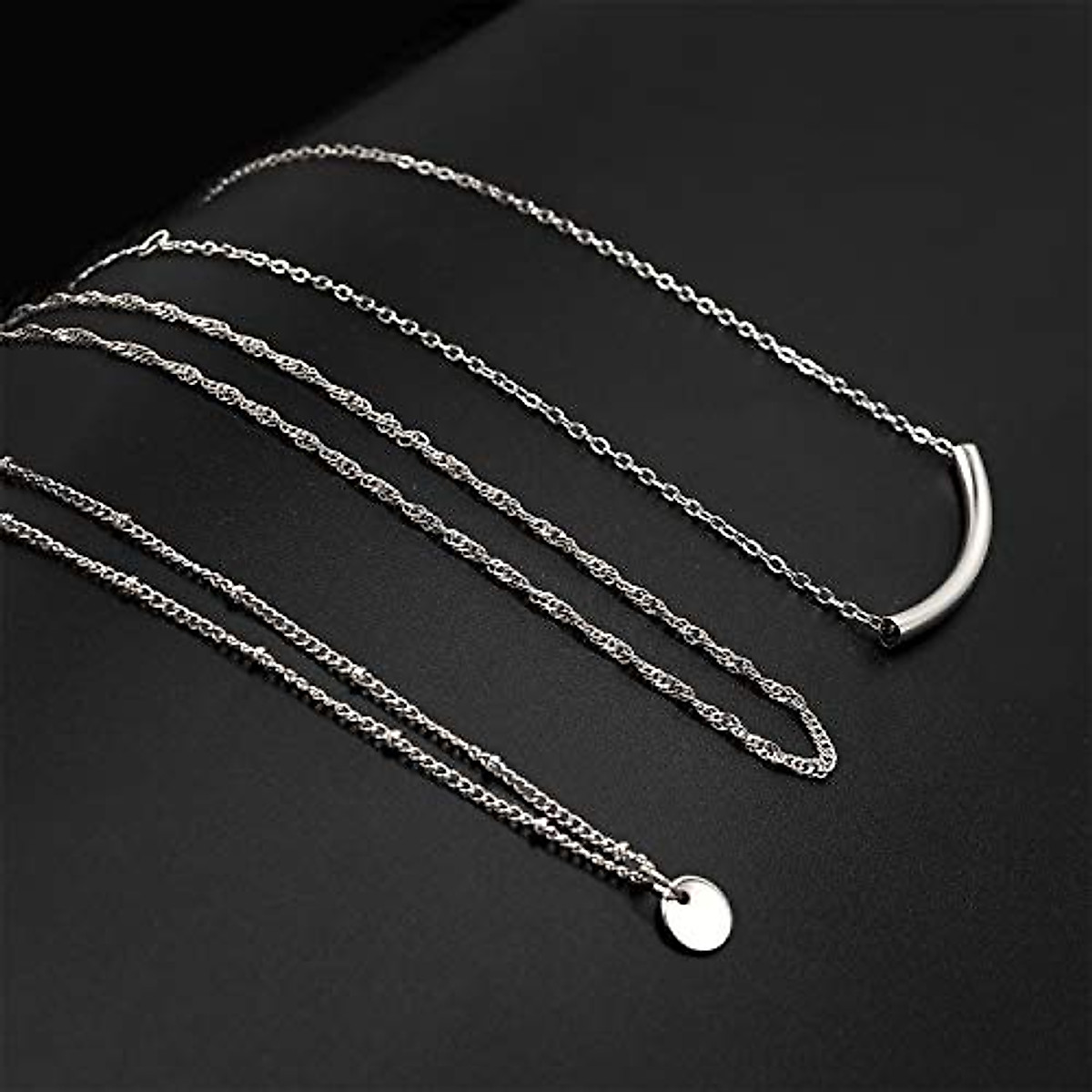 Aisansty Layered Coin Tube Pendant Choker Necklace for Women Girls Dainty Bar Silver Plated Layering Chain Neckalces Set