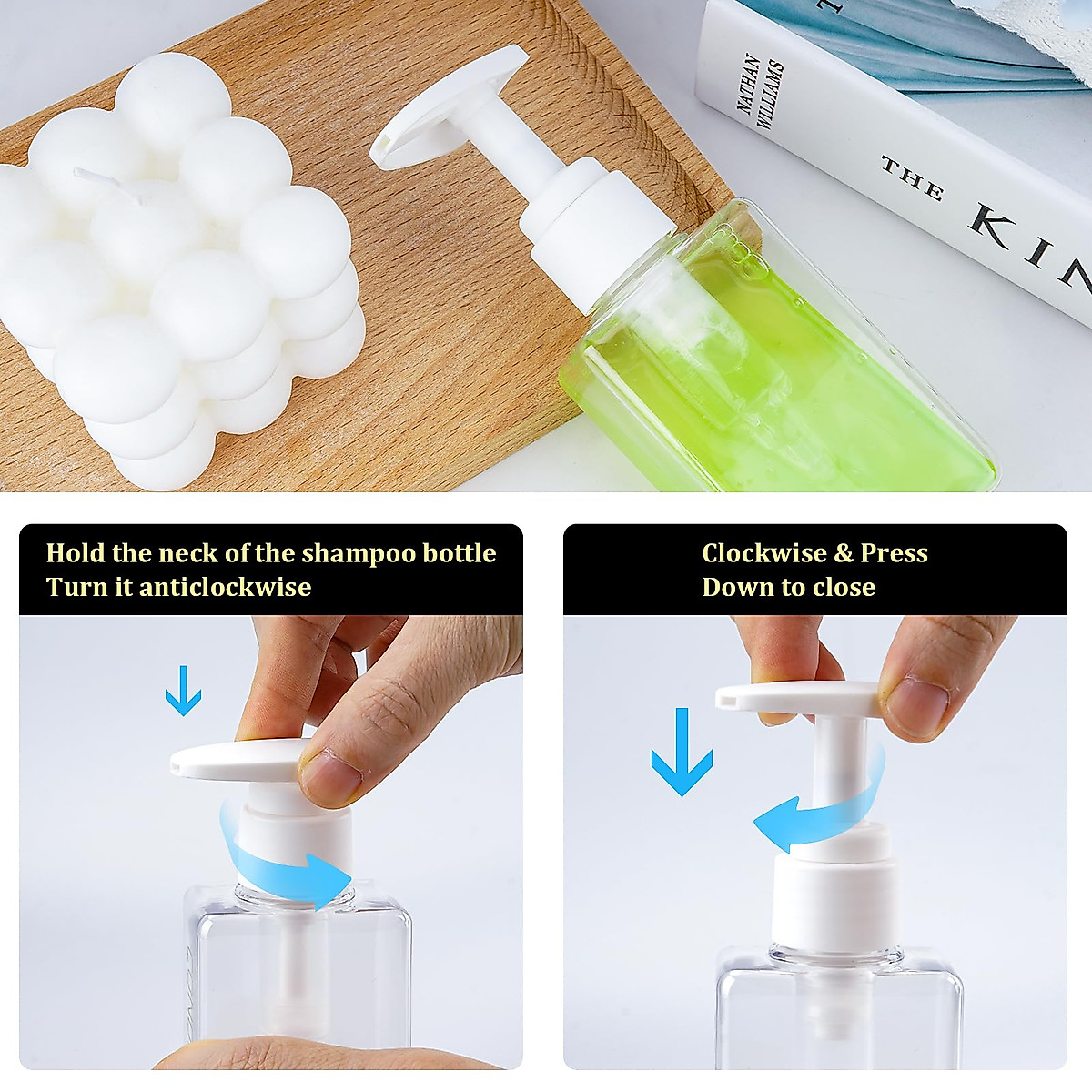 Hethyo Travel Bottles Travel Accessories Toiletries 4 Pack 3.7oz/110ml Travel Shampoo And Conditioner Bottles Empty Plastic Pump Bottle Dispenser Travel Size containers travel essentials