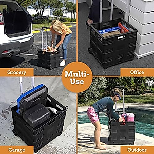 Inspired Living Ultra-Slim Rolling Collapsible Storage Pack-N-Roll Utility-carts, with Telescopic Handle, for Home, Garden, Shopping, Office, School use, Medium, Black