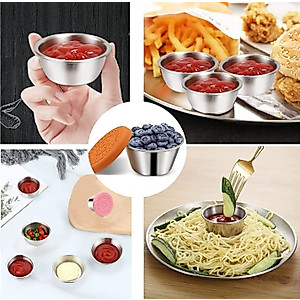 ZHAO 6 Pack 2.4oz Small Condiment Containers with Silicone Lids, Small Salad Dressing Container To Go, Stainless Steel Sauce Container, Leakproof, Reusable, Dipping Sauce Cups with Lids