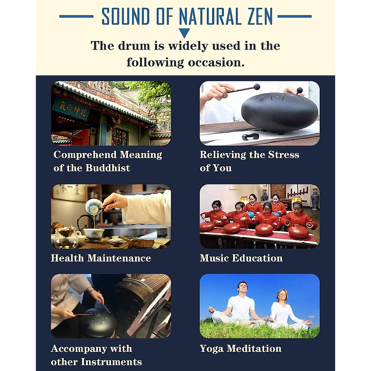 LOMUTY 12 Inches 30 CM Steel Tongue Drum-13 Notes C Major Tuned Percussion Instrument-Handpan Drum Sets with Bag, Music Book, Mallets and Finger Picks(Navy)