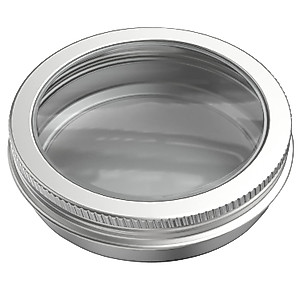 12 Pcs 4 Ounce aluminum Tins Jars Containers Round Clear Top Screw Lids Containers for Cosmetic, Salves, Balms, Lip Balm, Spices or Others, Silver