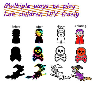 Mocossmy Halloween Magic Scratch Cards,24PCS Skeleton Spider Witch Pumpkin Rainbow Scratch Paper Scratch Art Crafts & Scratch Sticks & Ribbons Set for Kids St Patrick's Day Party Favor Supplies Games