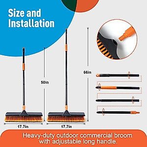 CLEANHOME 18" Push Broom Outdoor for Floor Cleaning with Extendable Long Handle, Stiff Bristle Heavy Duty Broom for Bathroom, Kitchen, Tub, Tile, Patio, Deck, Concrete, Industrial