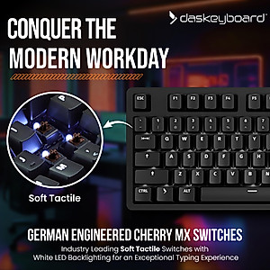 Das Keyboard 6 Professional Backlit Wired Mechanical Keyboard – Tactile Cherry MX Brown Switches, Shine-Through Keycaps, 2-Port USB C Hub, Media Controls, Durable Aluminum Enclosure, Volume Knob, NKRO