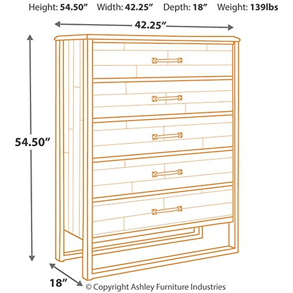 Signature Design by Ashley Sommerford Industrial Farmhouse 5 Drawer Chest with Dovetail Construction, Butcher-Block Brown, Black