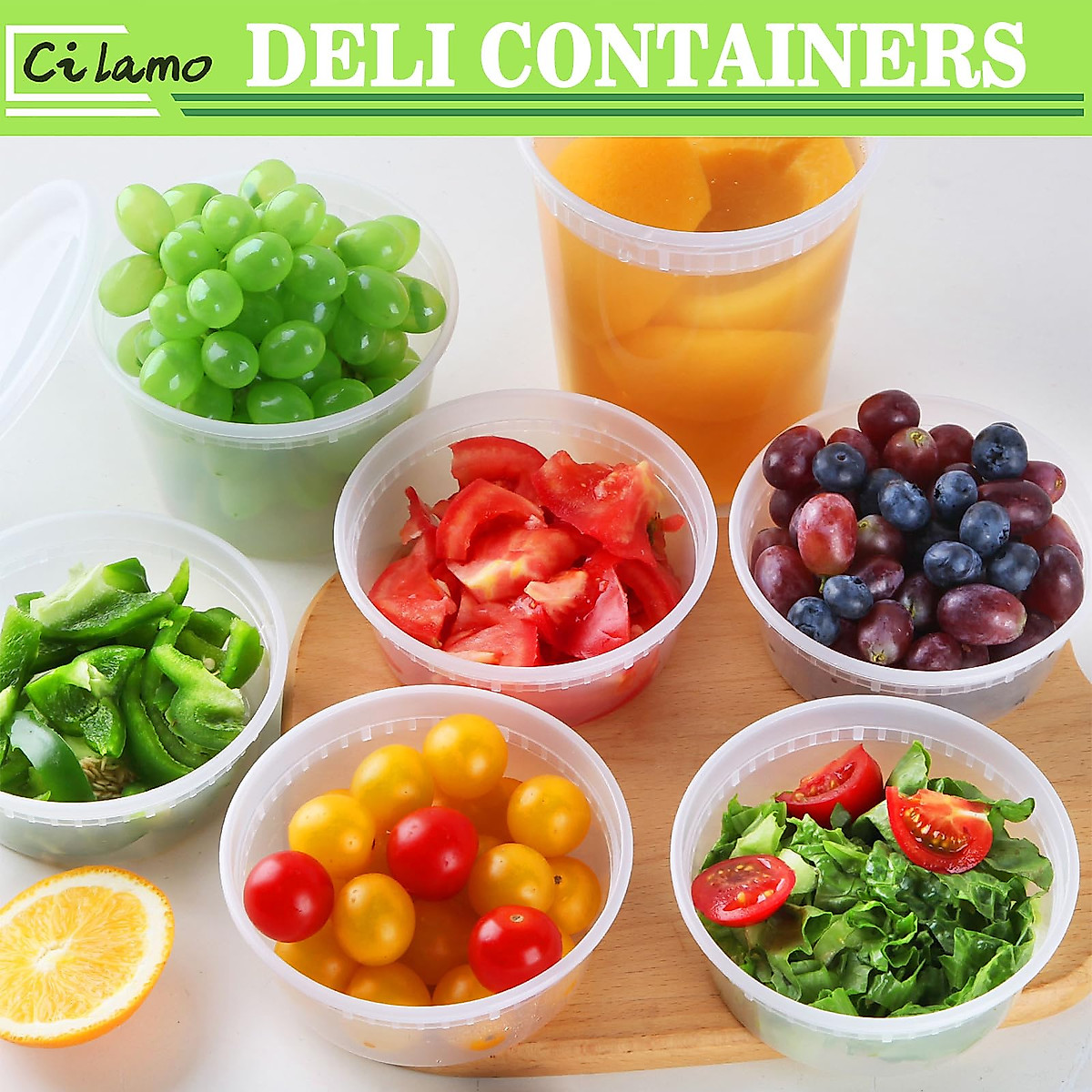 Deli Containers with Lids 48 Sets [8,16, 32 oz 16 Each ] - Disposable Soup Containers with Lids Freezer Safe, Plastic Containers for Restaurant, BPA Free | Portion Control | Leakproof | Microwave
