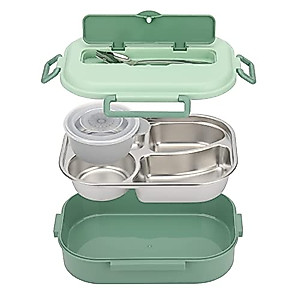 GESPERT Bento Box for Adult, Large 1500ML Capacity 316 Stainless Steel Bento Lunch Box Container with Insulated Bag and Durable Spork, Microwave/Freezer/Dishwasher Safe (Green)
