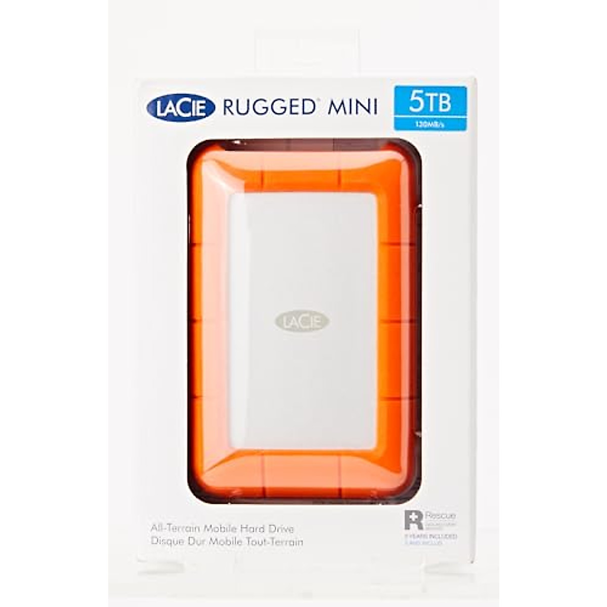 LaCie Rugged Mini, 5T,B USB 3.0 Portable 2.5 inch External Hard Drive for PC and Mac, Orange/Grey, with Rescue Services (STJJ5000400)
