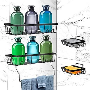 welltop Shower Caddy, 5-Pack Adhesive Shower Organizer, No Drilling Wall Mounted Bathroom Shelves Basket for Bathroom Organization and Storage, Rustproof Stainless Steel Shower Shelf for Inside Shower