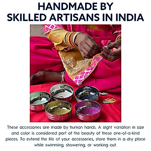 INK + ALLOY Women's Chloe Beaded Key Ring and Bracelet Handmade Jewelry for the Modern Bohemian (Ivory Gold Stripes)