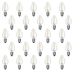 Pallerina 25 Pack LED C7 Clear Replacement Bulbs,Clear Christmas Light Bulbs 0.6Watt Dimmable E12 LED Light Bulbs for Night Light Candles Chandeliers Christmas String Lights, Warm White