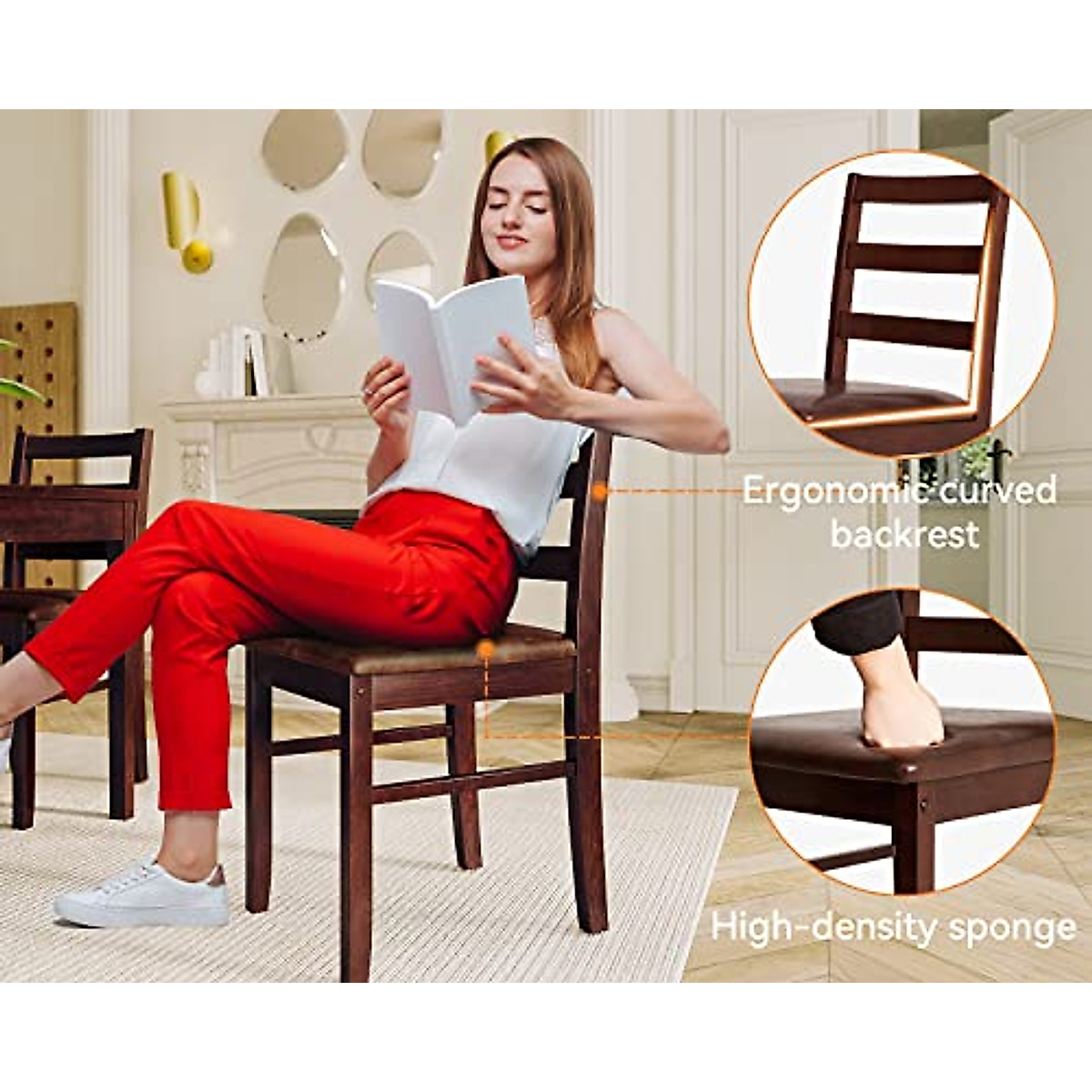 KKL Dining Table Set for 4, Kitchen Table and Chairs for 4, Farmhouse Wood Kitchen and Dining Room Table Set for 6, 5-Piece Modern Dinner Table Set, Easy Assembly, Coffee