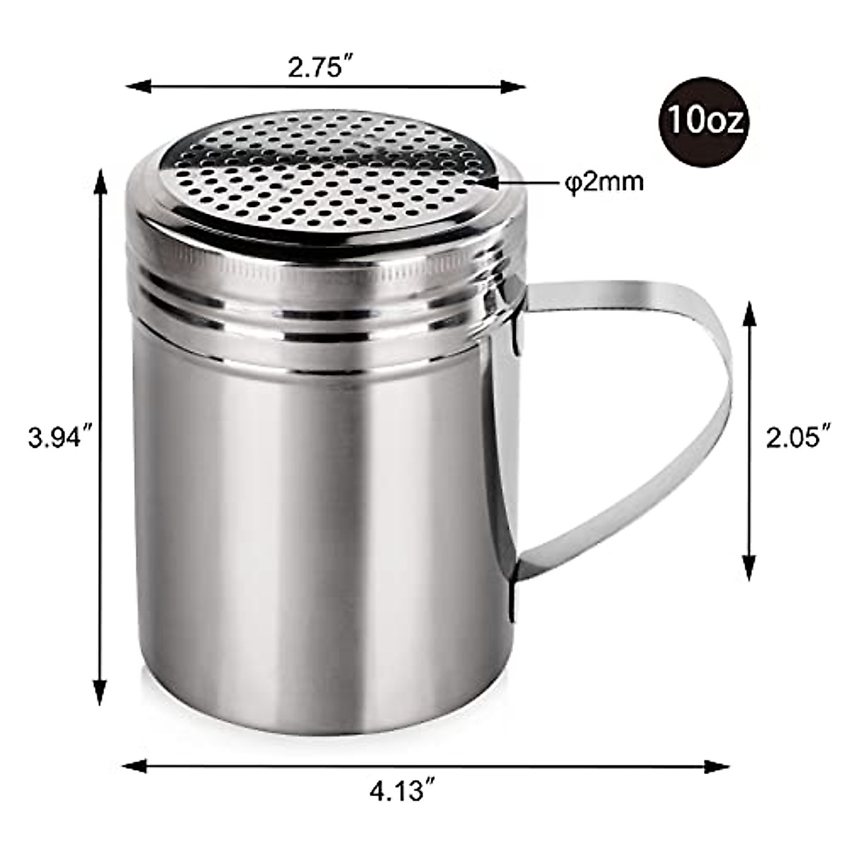 New Star Foodservice 28485 Stainless Steel Dredge Shaker with Handle, 10-Ounce, Set of 2