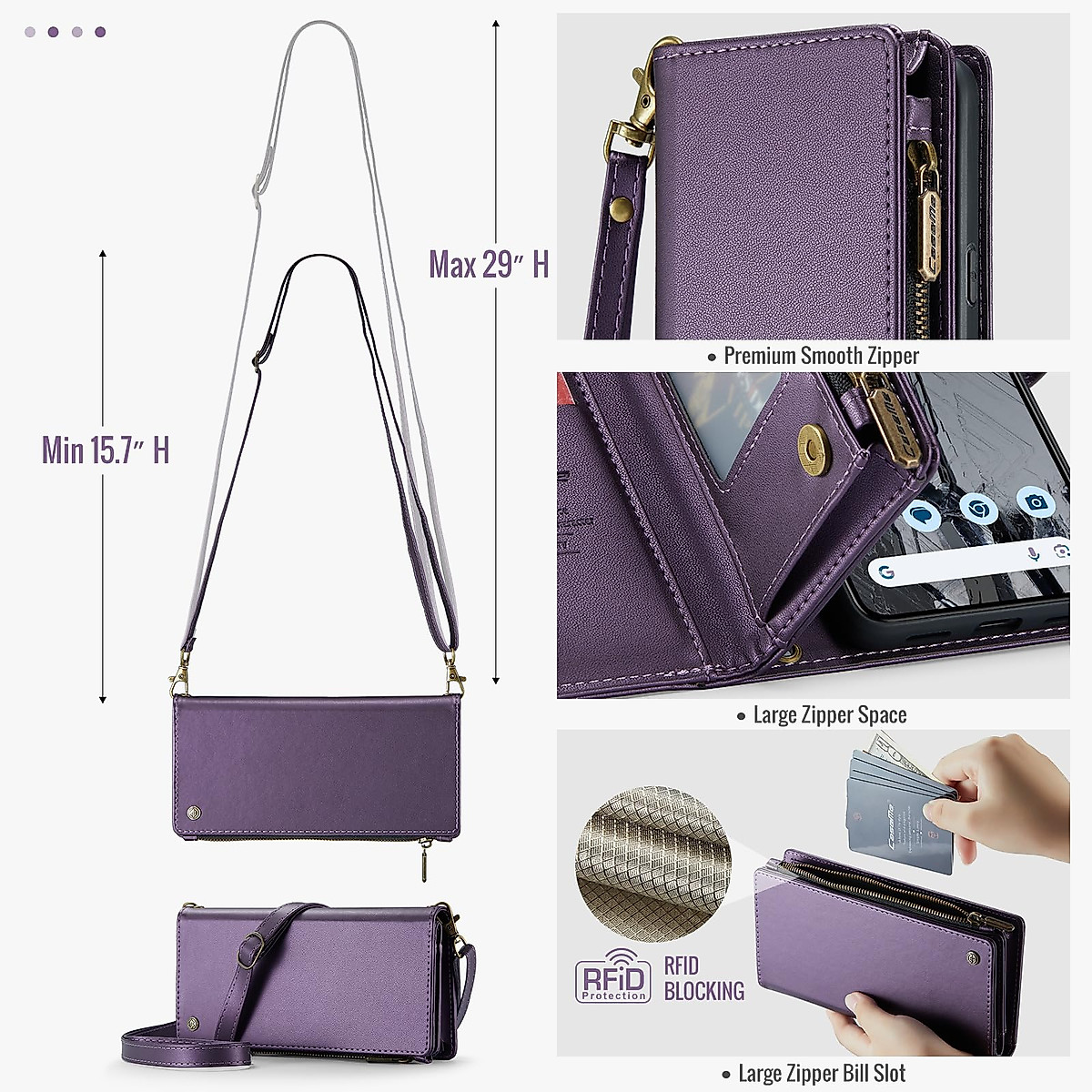 ASAPDOS Google Pixel 8 Pro Case Wallet(2023),Retro PU Leather Strap Wristlet Flip Case with Magnetic Closure,[RFID Blocking] Card Holder and Kickstand for Men Women Purple