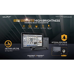 LILLIPUT FA1019/C 10.1" 1500 NITS high brightness FHD 1000:1 HDMI/VGA Supports 4K 30Hz with Flip image function for Teleprompter (FA1019/C -Standard version with HDMI and VGA -no IP rating)