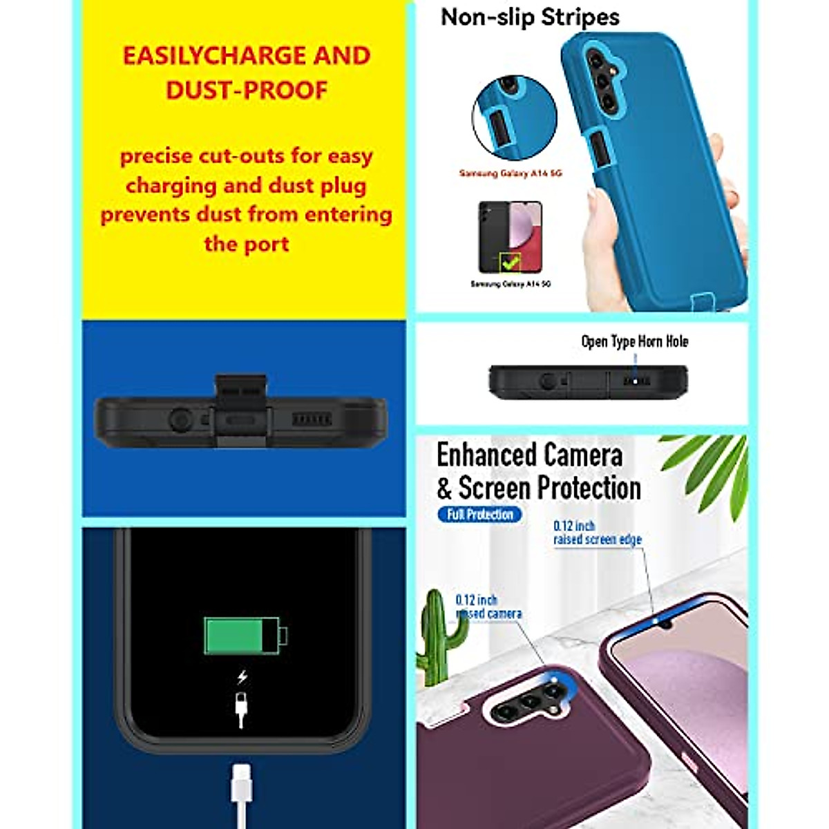 Samsung Galaxy A14 5G case,A14 5G Heavy Duty case,[Military Grade Protective ][Shockproof] [Dropproof] [Dust-Proof], ONLY Fit Galaxy A14 5G Phone (Black)