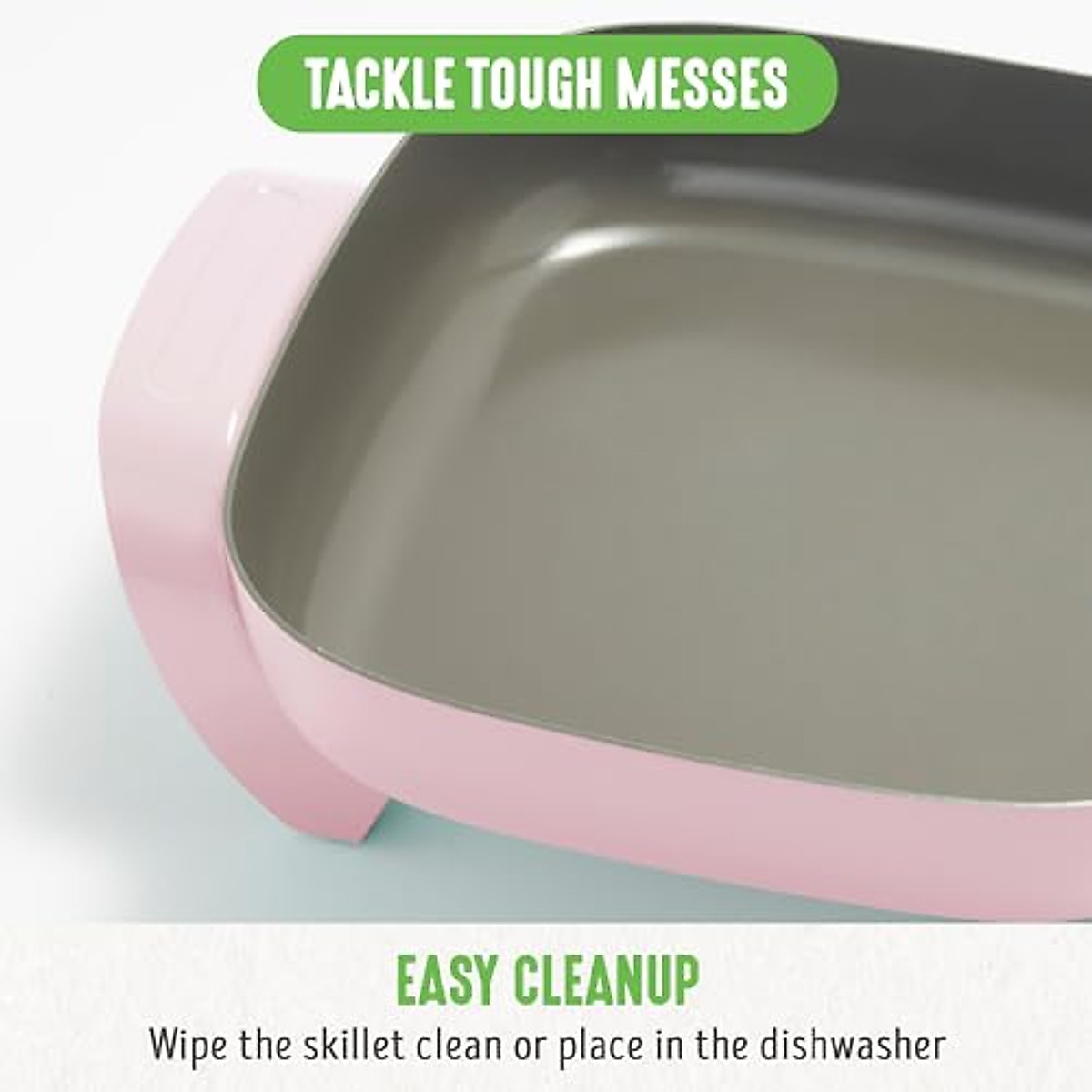 GreenLife Healthy Ceramic Nonstick, 12" 5QT Square Electric Skillet with Glass Lid, Dishwasher Safe, Adjustable Temperature Control, PFAS-Free, Pink