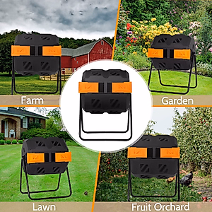 Composting Bins 43 Gallon Outdoor Tumbling Compost Bin Compost Tumbler Bucket Trash Can w/Dual Chamber Sliding Doors for Garden Patio,Orange Door