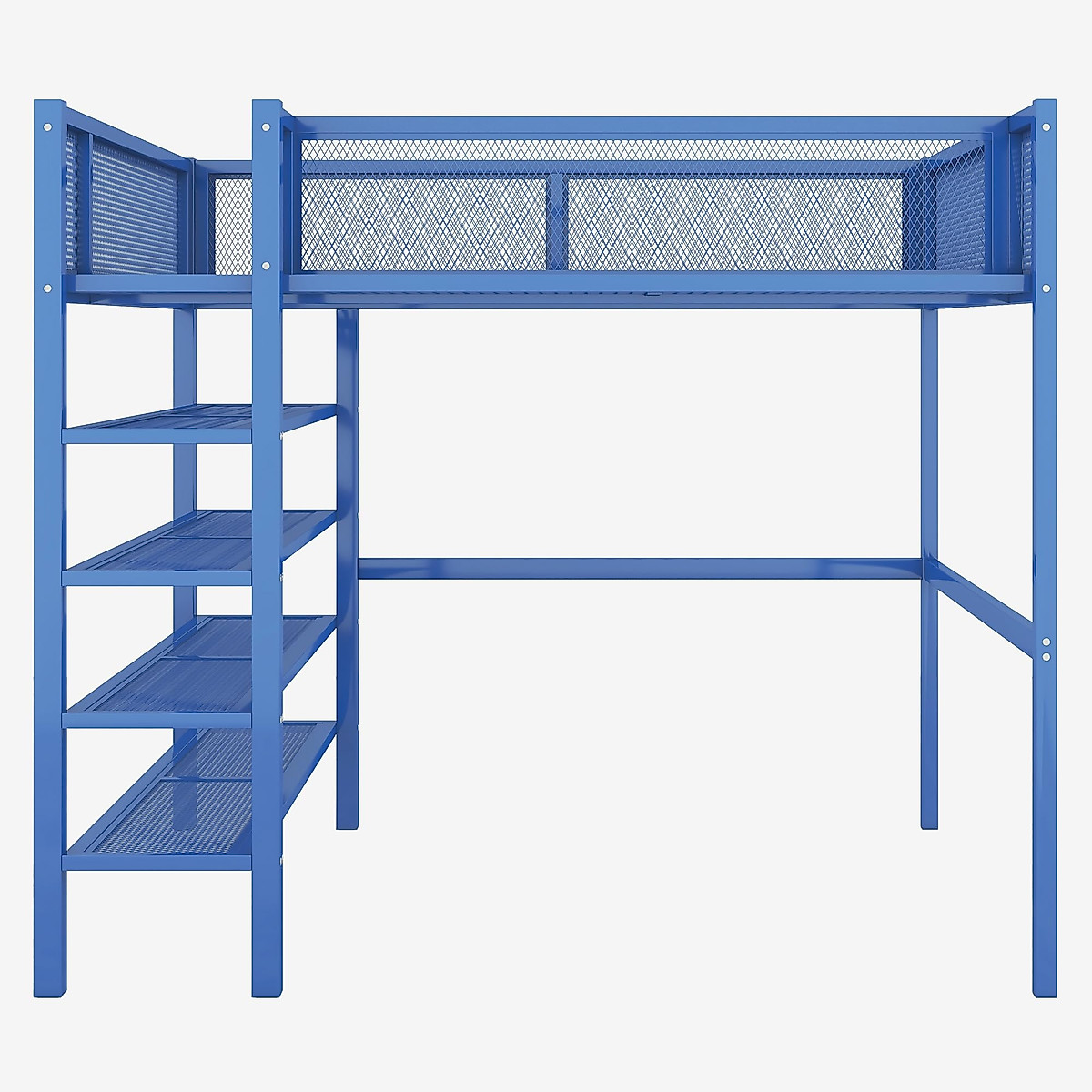Bellemave Full Size Metal Loft Bed with 4-Tier Shelves and Storage, Loft Bed with Bookshelf (Blue)
