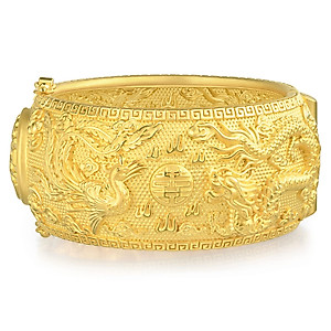 CHOW SANG SANG 999.9 24K Solid Gold Price-by-Weight 31.81g Gold Dragon & Phoenix Bangle for Women and Wedding Occasion 91466K | Size: 7
