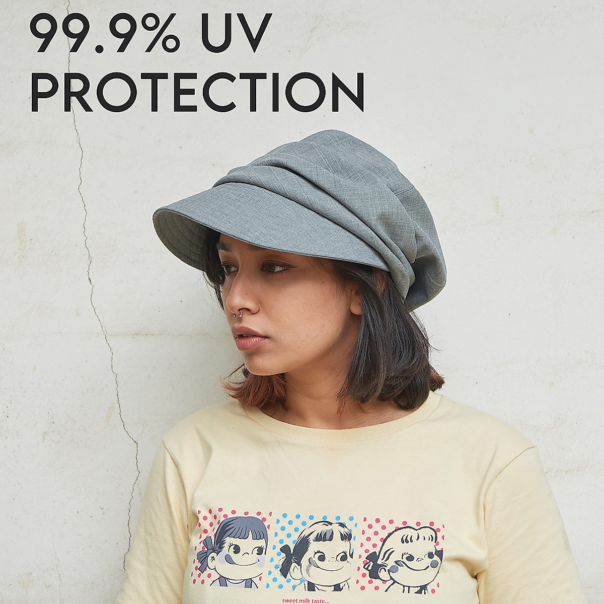 CHARM Organic Cotton Sun Hat for Women - Summer Spring Folding Visor for UV Protection, Chemo and Sensitive Skin Black