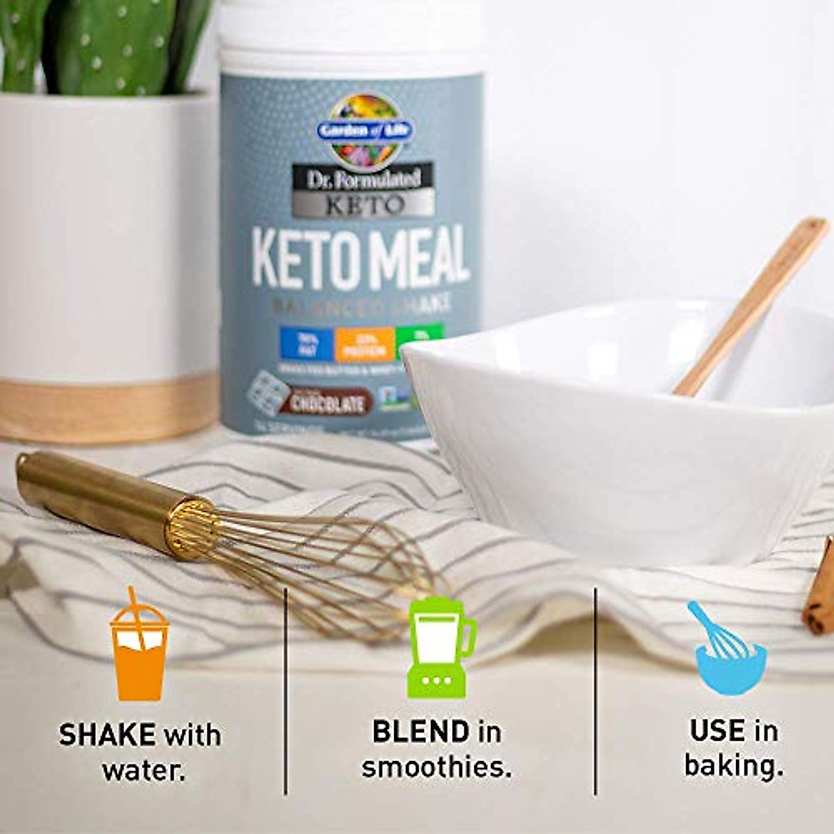 Garden of Life Dr. Formulated Keto Meal Balanced Shake - Chocolate Powder, 14 Servings, Truly Grass Fed Butter & Whey Protein Plus Probiotics, Non-GMO, Gluten Free, Ketogenic, Paleo Meal Replacement
