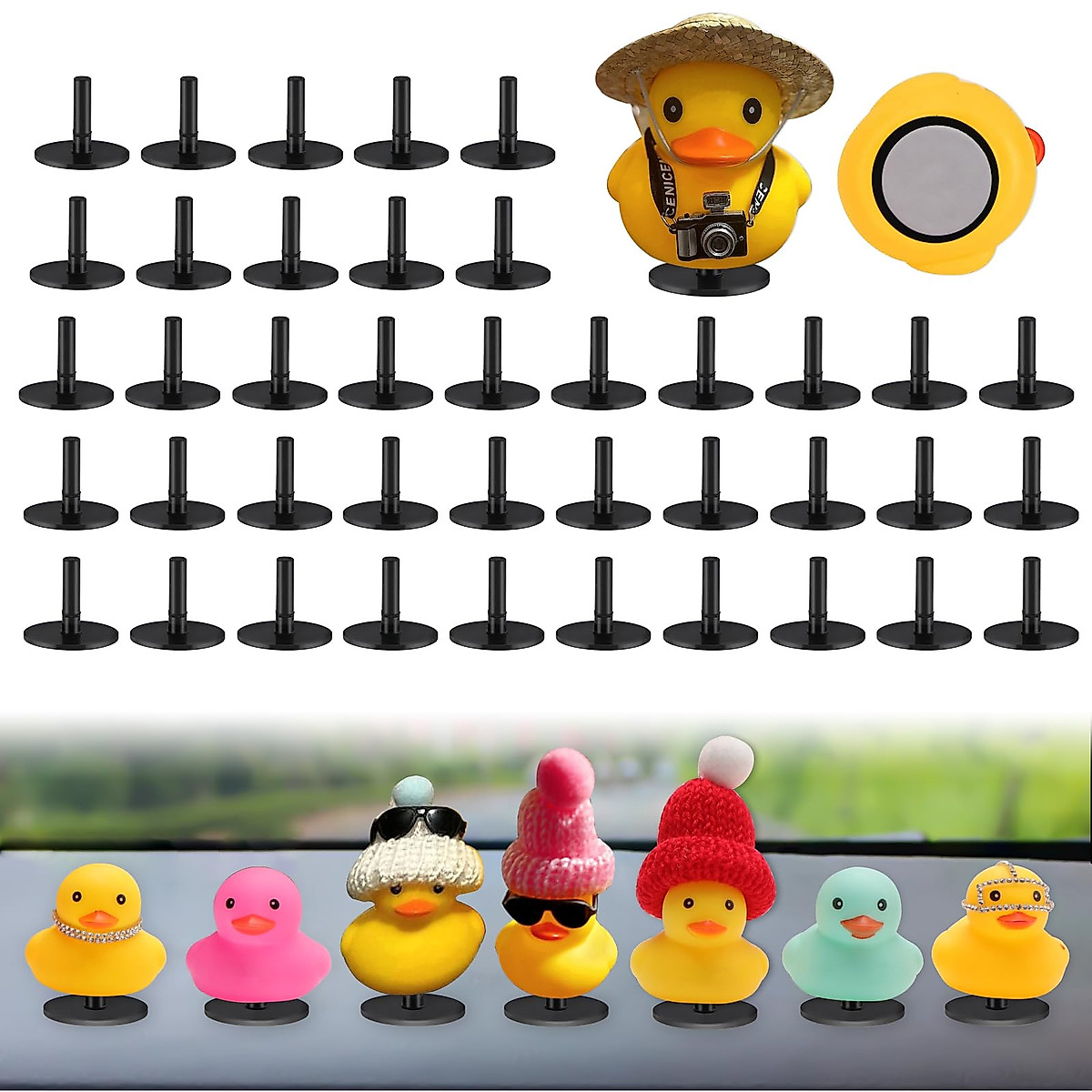 YIBEICO 40pcs Duck Plug, Rubber Duck Mount, Flock Locker Rubber Duck Holder Dashboard for Jeep Dash & Fixed Display, Gift for Jeep Lover, (Rubber Duck Excluded) Double-Sided Stickers Included (40pcs)…