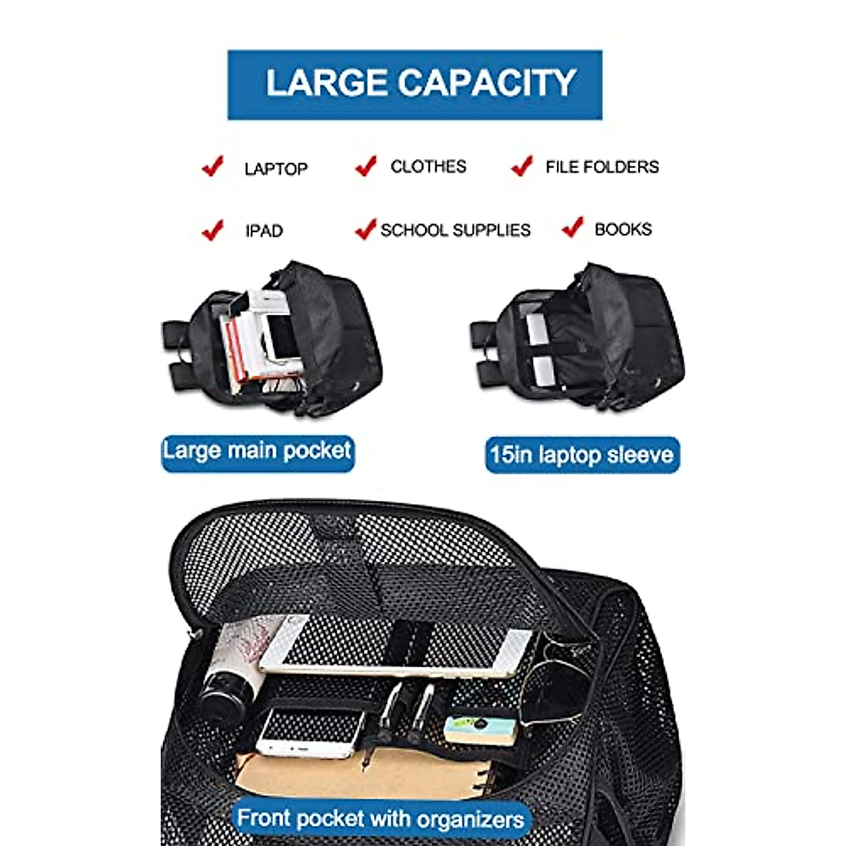 Heavy Duty Mesh Backpack for Adults, 22L Mesh Backpack for School, See Through Black Mesh Bookbag for Boys Girls with Comfort Padded Straps for School, Beach, Swimming, Fitness, Sports(Black)