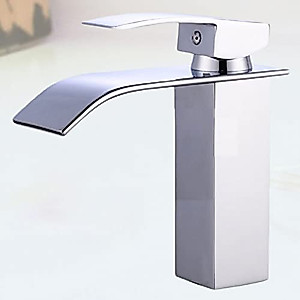 Faucet, Bathtub Faucets Washbasin Hot Handle Interface Pe Hole Copper Spout Inlet Waterfall with Water and Cold Sink Lavatory Faucet Wash Tube Cm Bathroom/Kitchen for Wide- Mouth Single (Color : SIL