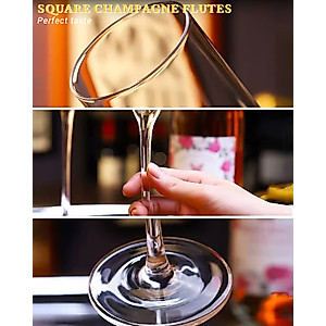 Physkoa Square Champagne Flutes Glass Set of 6-6.5 oz - Hand Blown Crystal Champagne Flutes - Modern Edge Champagne Glasses - Wedding Champagne Flutes Set - Gift for Birthday,Christmas,Party