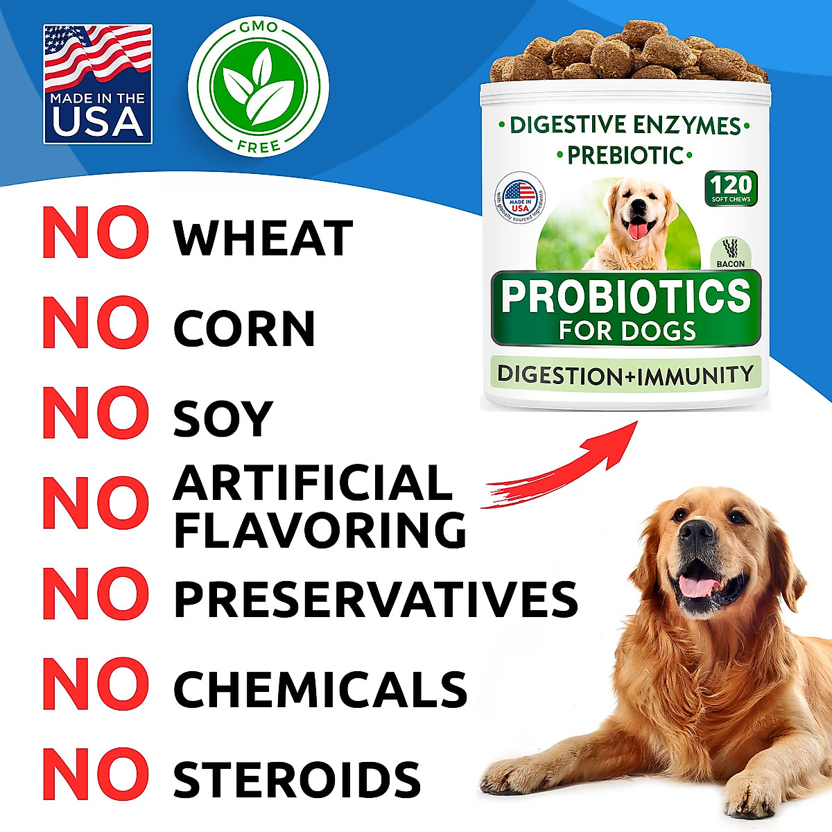 Allergy Relief + Probiotics & Digestive Enzymes for Dogs - Anti-Itch Skin & Coat Supplement - Omega 3 Fish Oil - Gut Health - Pet Diarrhea Gas Treatment, Upset Stomach Relief Pills, Digestion Health