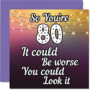 Stuff4 Fun 80th Birthday Cards for Men Woman - Look It - Funny Birthday Card for Dad Mom Great Grandpa Grandma Nanny Gran Uncle Aunt, 5.7 x 5.7 Inch Greeting Cards, 80th Birthday Card