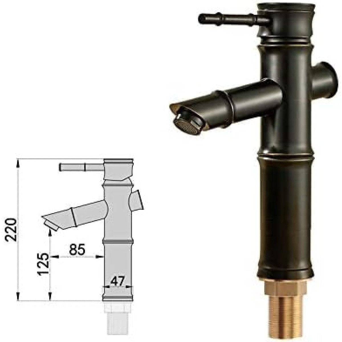 Kitchen & Bath Fixtures Taps Faucet,Black American Diagonal Bamboo Two-Section Single Hole Hot and Cold Water Faucet