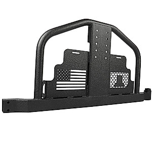 cciyu Texture Black Rear Bumper with and Tire Carrier and LED Lights Compatible for Jeep Wrangler JK 2007-2018