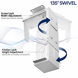 VIVO Adjustable Under Desk and Wall Mount for PC 3.5 - 7.8 inches Wide, Computer Case CPU Holder with Swivel and Secure Locking, White, MOUNT-PC01W