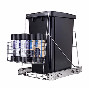 Under Cabinet Pull Out Trash Can Kit – Adjustable Shelf Removable Front Basket for Garbage Bag Storage, Under Sink Trash Can Pull Out for Kitchen Fits 7-12 Gallon Bins (Trash Can Not Included)