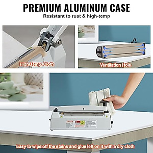VEVOR Impulse Sealer 8 inch, Manual Heat Sealing Machine with Adjustable Heating Mode, Aluminum Shrink Wrap Bag Sealers for Plastic Mylar PE PP Bags, Portable Poly Bag Sealer with Extra Replace Kit