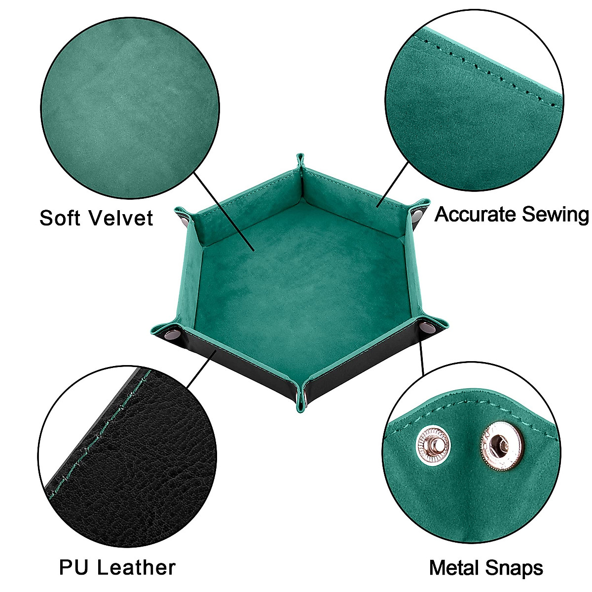 SIQUK 2 Pieces Dice Tray PU Leather Dice Trays Folding Hexagon Dice Holder Tray for Dice Games Like RPG, DND and Other Table Games (Cyan and Black)