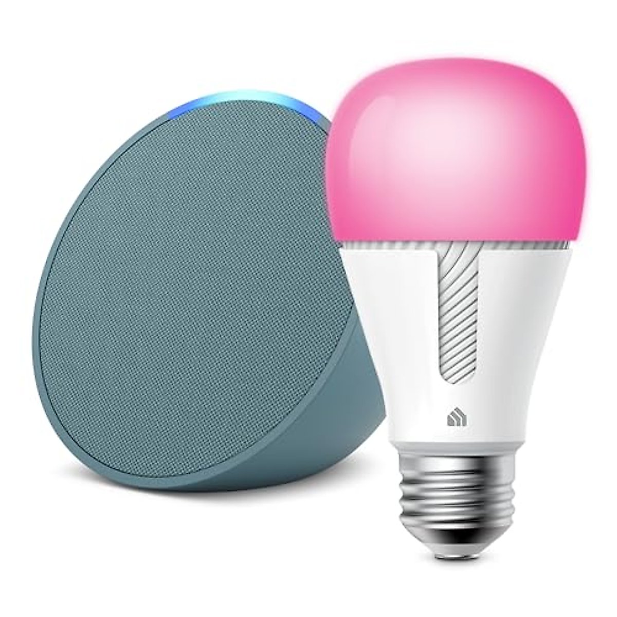 Echo Pop in Midnight Teal bundle with TP-Link Kasa Smart Color Bulb